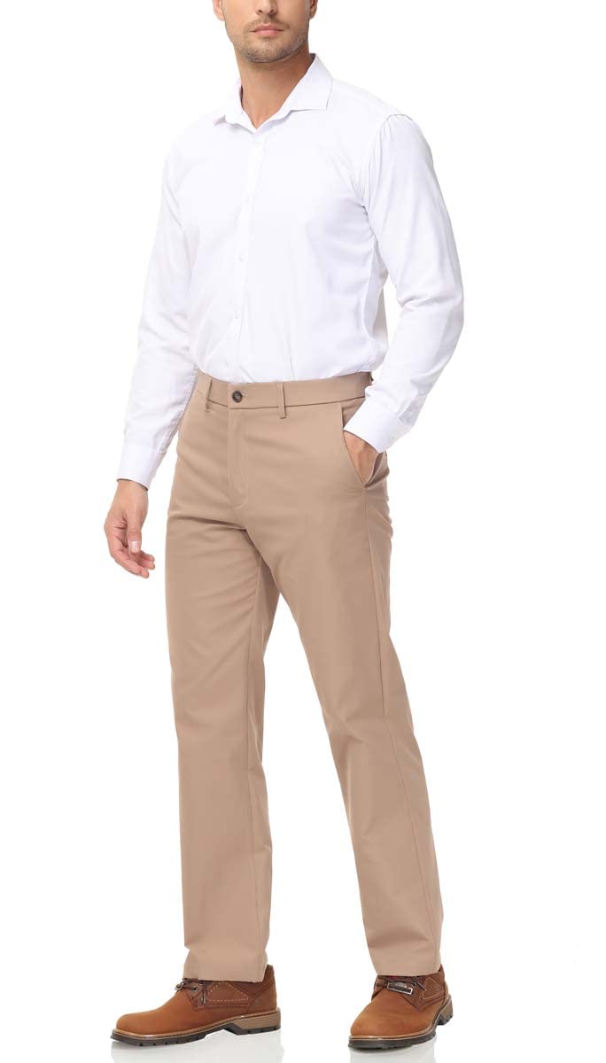 Soojun Men's Classic Fit Wrinkle Resistant Comfort Waist Flex Pant, Navy, 34Wx30L
