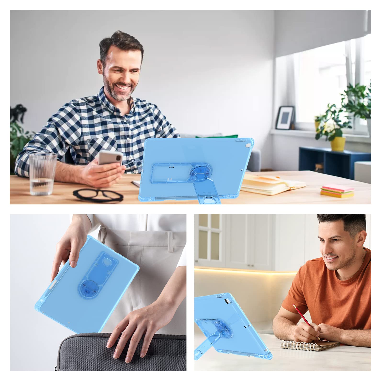 SPIUST for iPad 9th 8th 7th Generation Case Clear with Soft TPU,Built-in Pencil Holder &360 Degree Rotato Kickstand, Corner Protection Shockproof Rugged Case for iPad 10.2 inch Gen- Light Blue