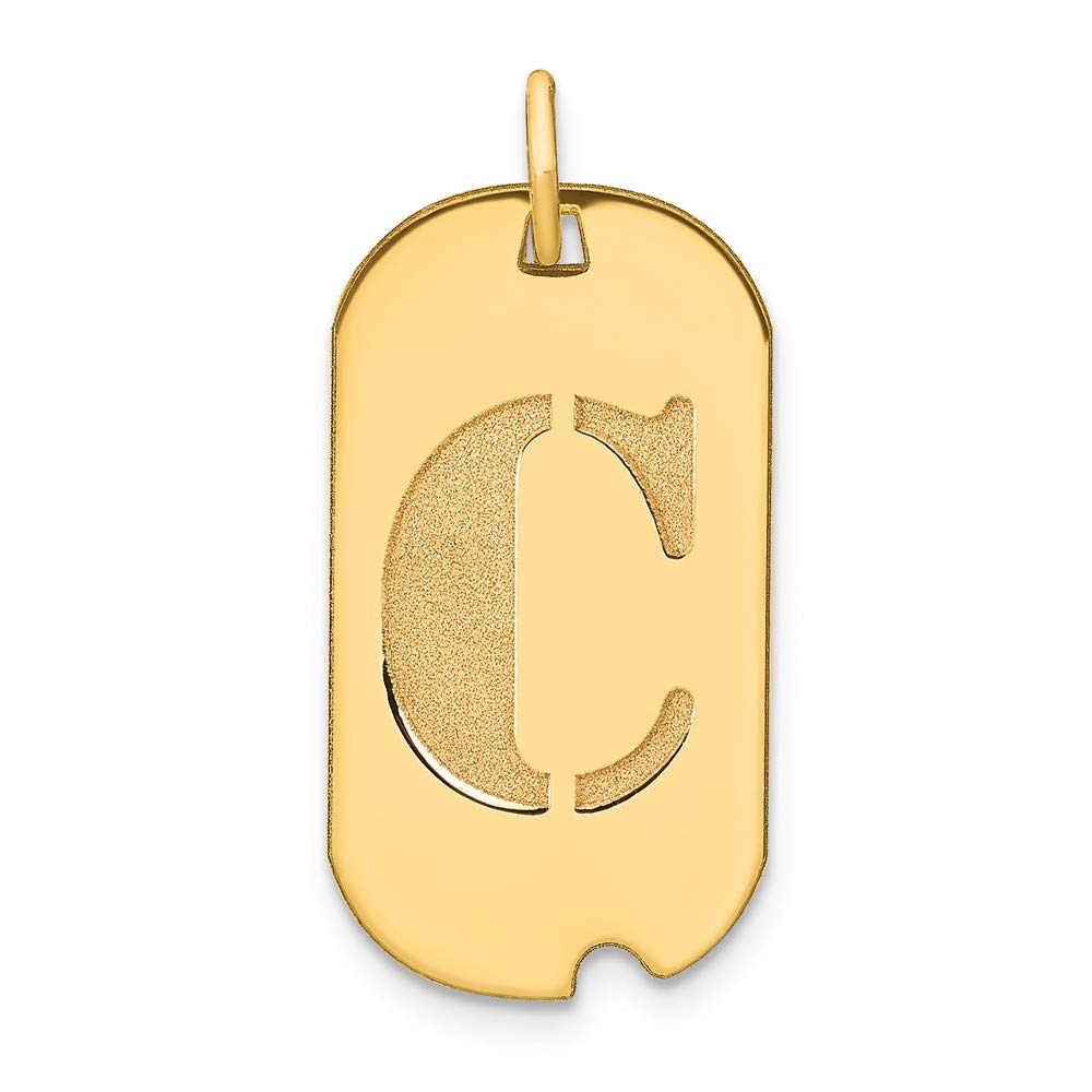 Solid 14k Yellow Gold Letter C Initial Dog Tag Pendant Charm