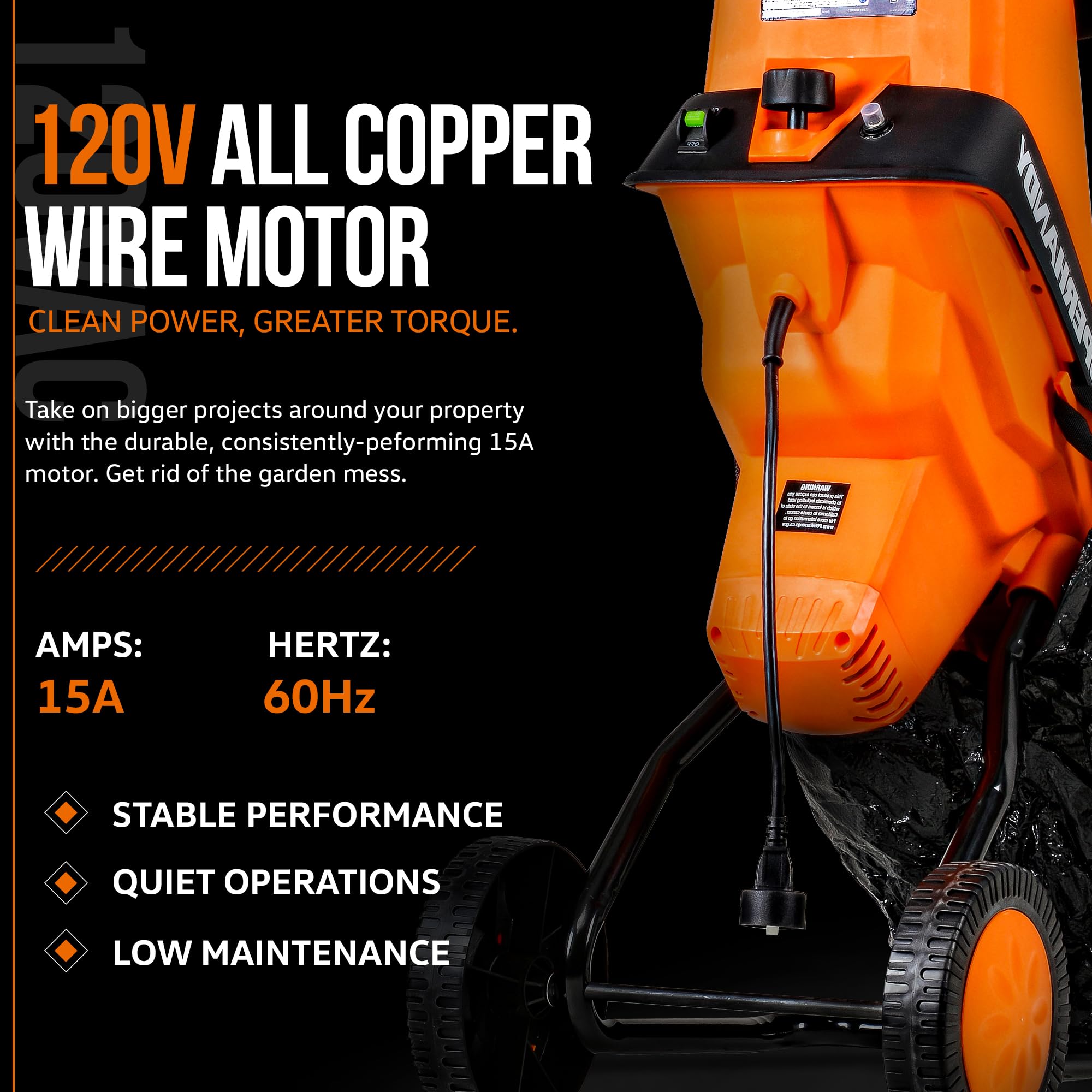 SuperHandy Leaf Shredder Mulcher, Corded Electric, 17:1 Reduction, 15A 1800W 120VAC Dual Edge Blades, for Brush, Sticks, Dry Debris