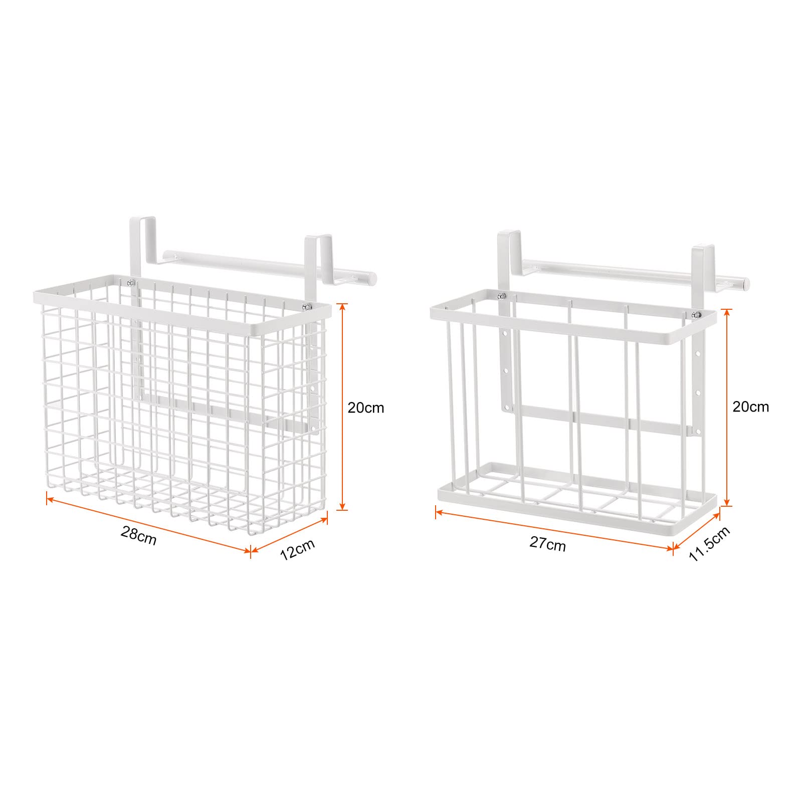 uxcell 2 Pack Cabinet Door Organizer, Cutting Board Organizer with Towel Bar, Metal Wire Baskets with Hooks, Over Cabinet Door Organizer for Kitchen, Pantry Bathroom Storage, White