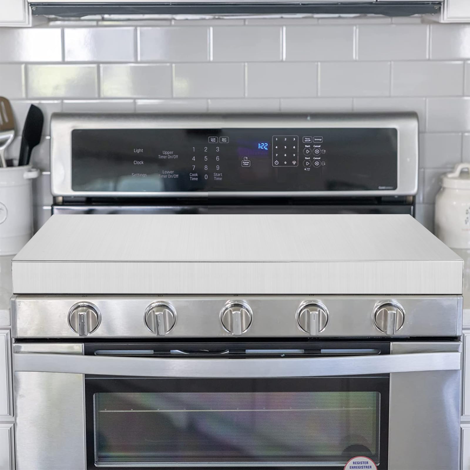 Stainless Steel Stove Covers for Gas Stove Top,Cooktop Cover for Gas and Electric Stove,Noodle Board,Expanding Extra Space (aSilver)