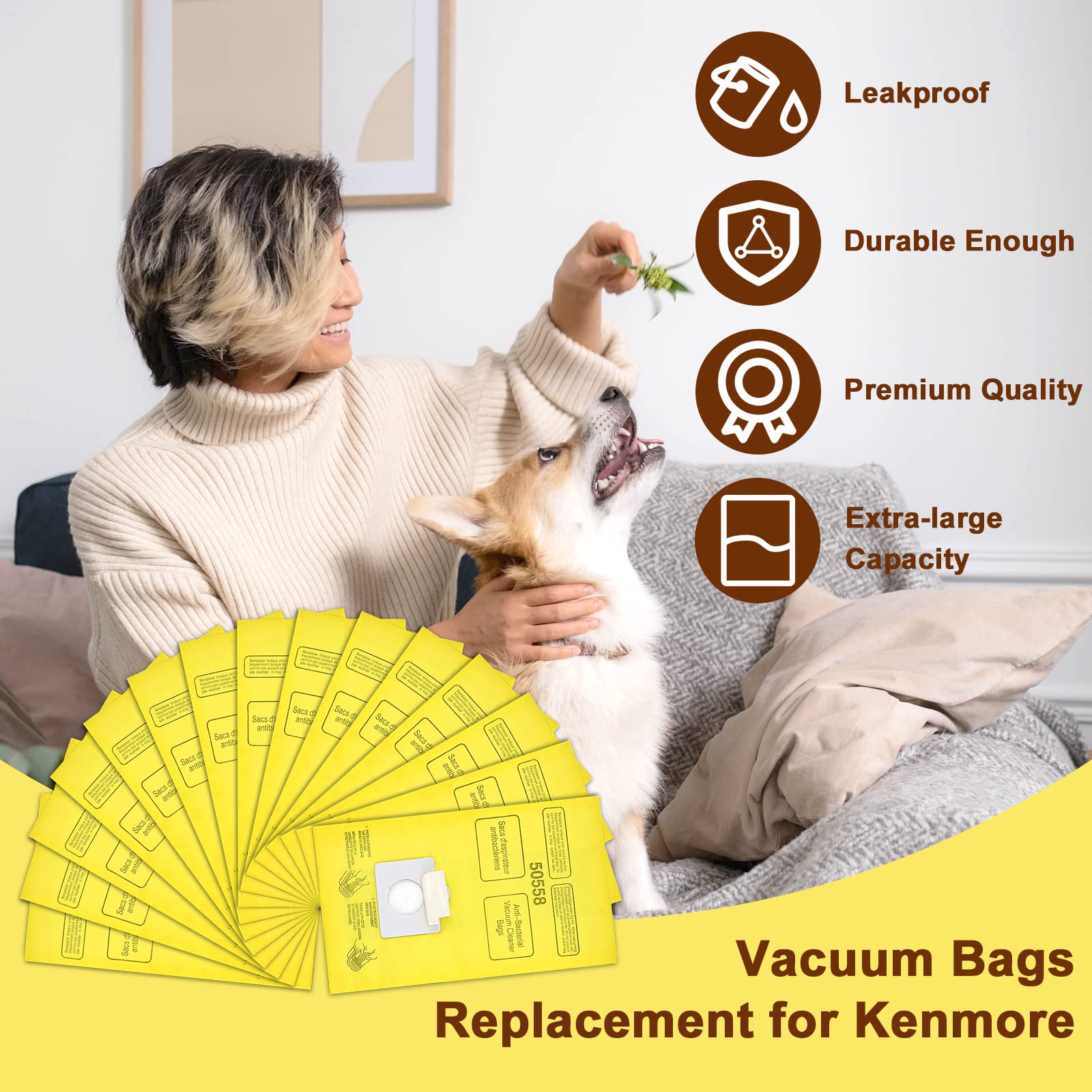 Vacuum Cleaner Bags Replacement for Kenmore Canister Type C/Q 5055, 50557, 50558 and Pana·sonic Type C-5 Vacuums, 10 Pack High-Efficiency Replacement Canister Vacuum Bags