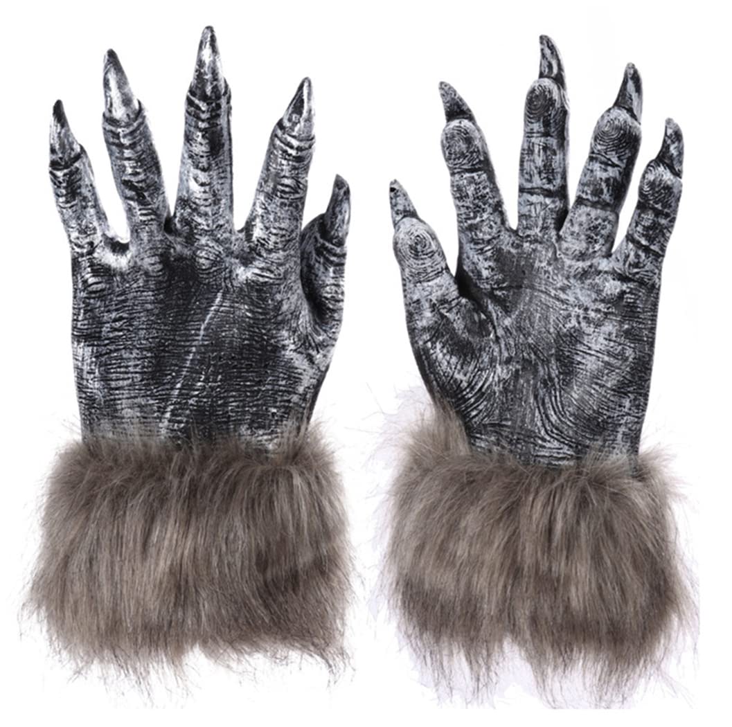 TOPOQ Wolf Claws Gloves Halloween Werewolf Gloves Animal Costume Gloves Hairy Hand Gloves Halloween Christmas Costume Party Gloves Fancy Dress