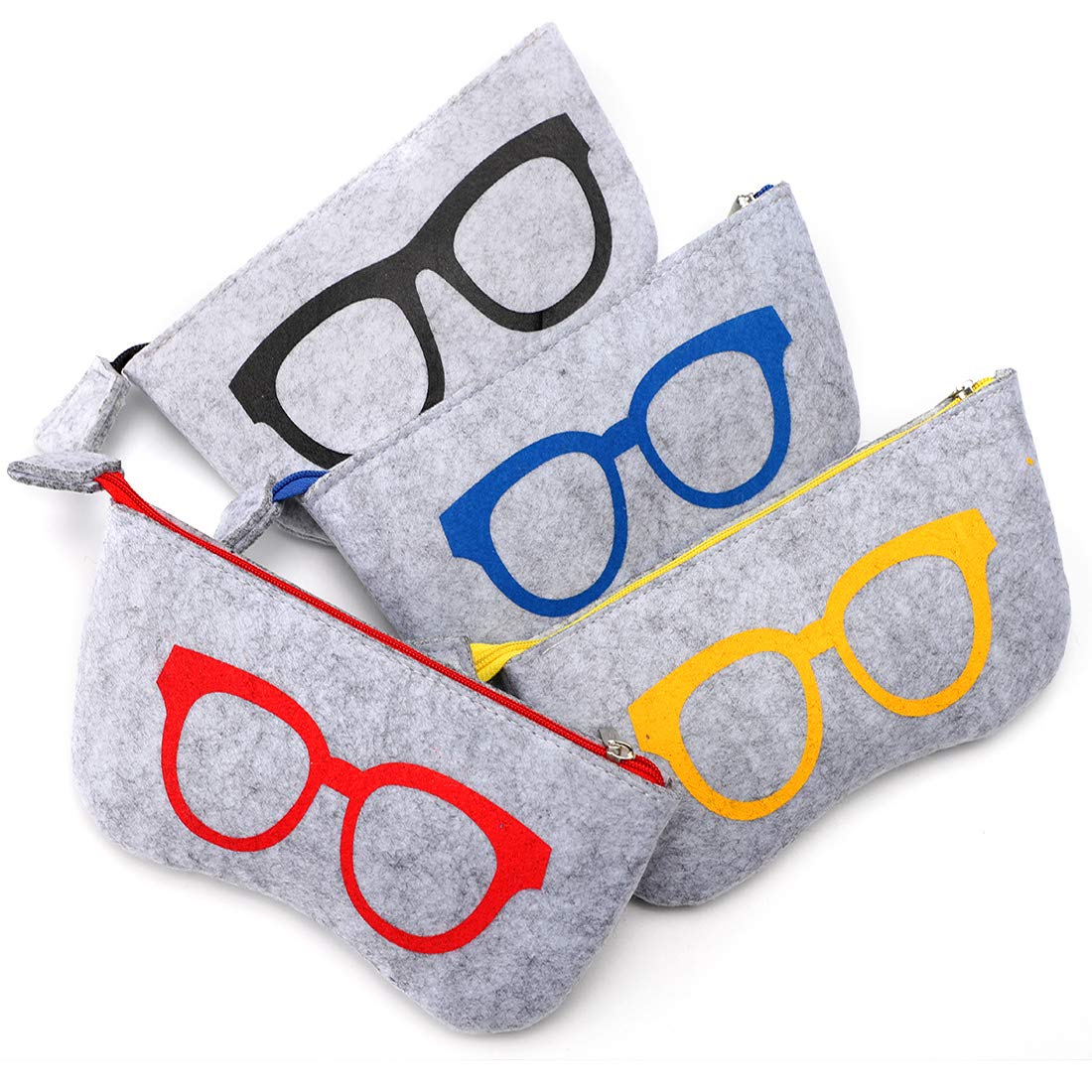 Soleebee 4 Pack Portable Eyeglasses Bag Case Soft Felt Zipper Glasses Purse Bag Makeup Storage Pouch