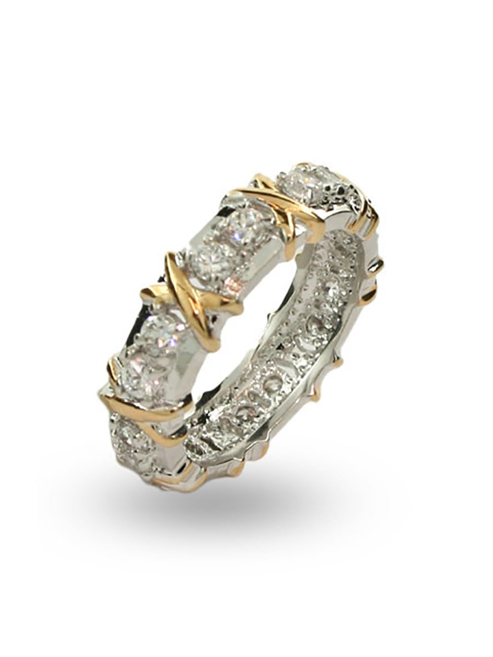 Sterling Silver & Gold Tone Designer Style CZ X Ring, ring size 9 - Women's Fashion Ring - Sterling Silver Ring for Her - Alternative Wedding Ring - Gift for Her - Birthday Gift - Gifts for Mom