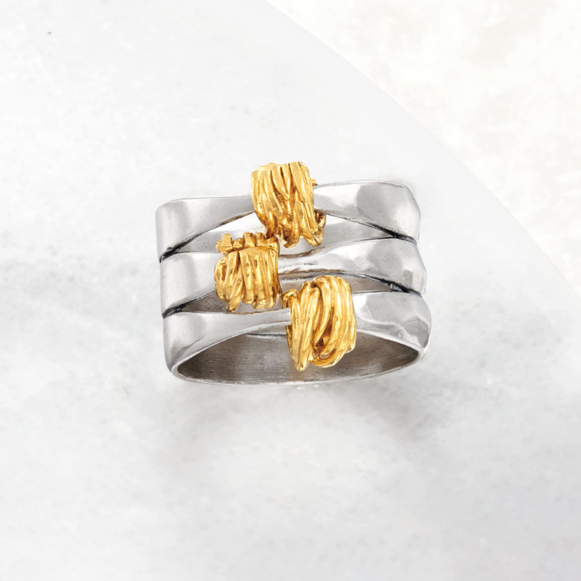 Ross-Simons Two-Tone Sterling Silver Wrapped Station Ring. Size 9