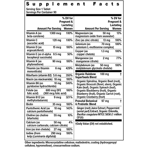 Rainbow Light High-Potency Prenatal One Multivitamin, Prenatal Health Multivitamin Supports Mom's Health and Baby's Development, With Vitamin C, Vegan, 90 Count