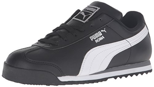 PUMA boys Roma Basic JR Sneaker, Black/White/Puma Silver, 4 M US Big Kid