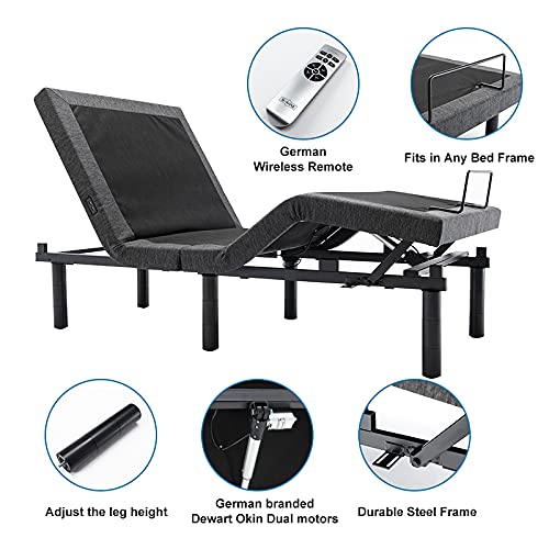 S*MAX Adjustable Bed Frame Queen Dual Motors Dual USB Ports Wireless Remote Control Night Light Zero Clearance Zero gravity Anti-Snoring Adjustable Bed Base Head and Foot Incline