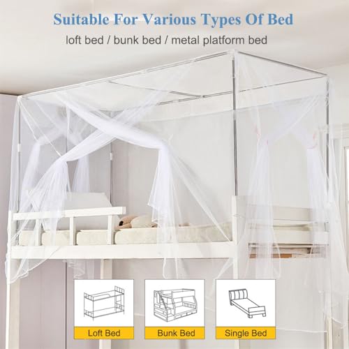 Stainless Steel Canopy Bed Frame Adjustable Bed Canopy Post Poles for Twin Size Beds, Bed Canopy Frame for Metal Platform Bed Wood Bed(Twin), Silver
