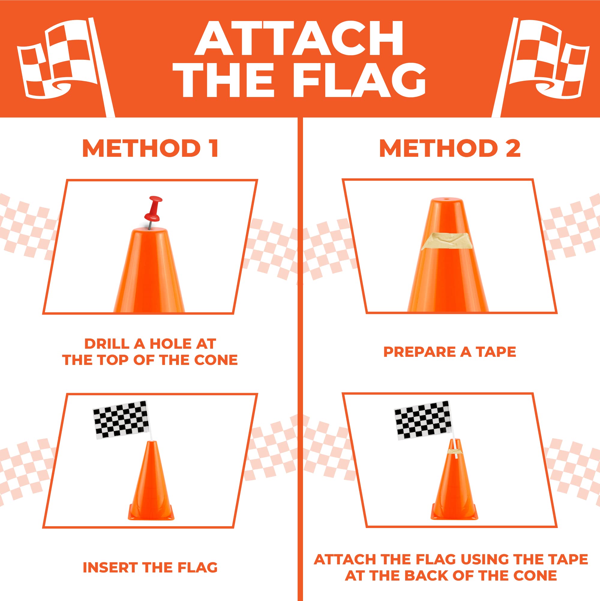 Toysery 24 Pieces Mini Traffic Cones and Checkered Racing Flags - Race Car Birthday Decorations Party Set, Ideal for Outdoor Activity and Obstacle Course Fun as Car Decorations