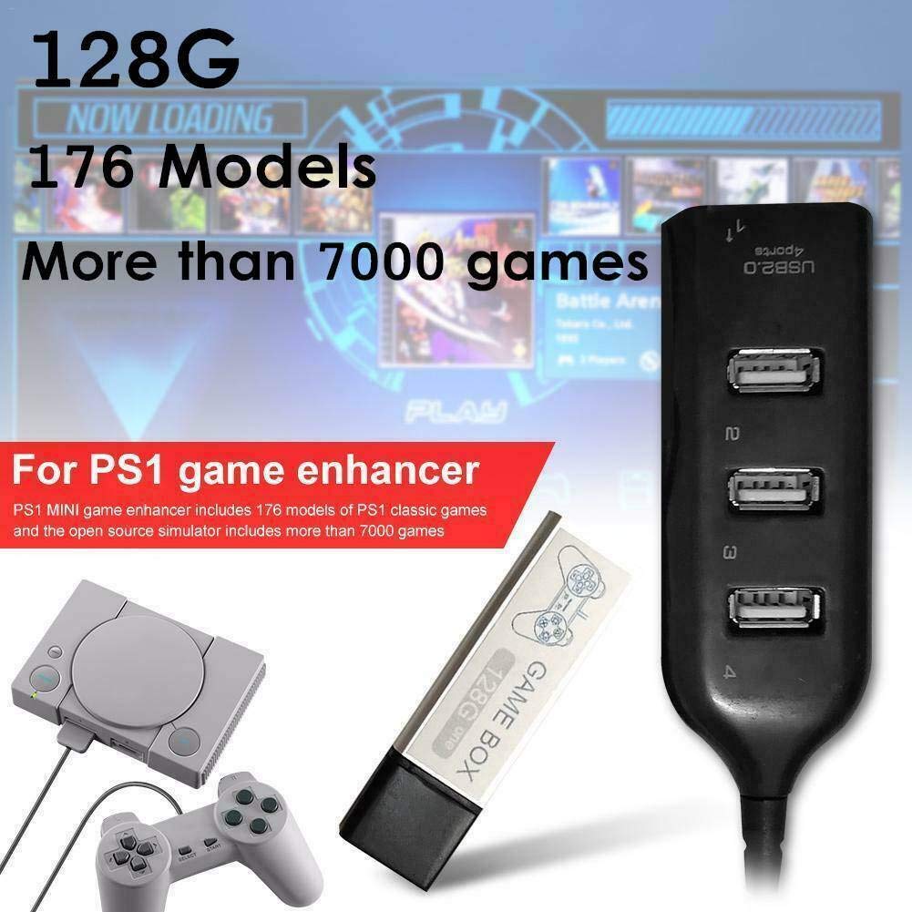 TIAS Game Enhancer, Open Source Simulator, Game Expansion Stick Hub Plug Games with Built-In 7000 Games 128GB and 4 Port, For PS1 MINI Pack