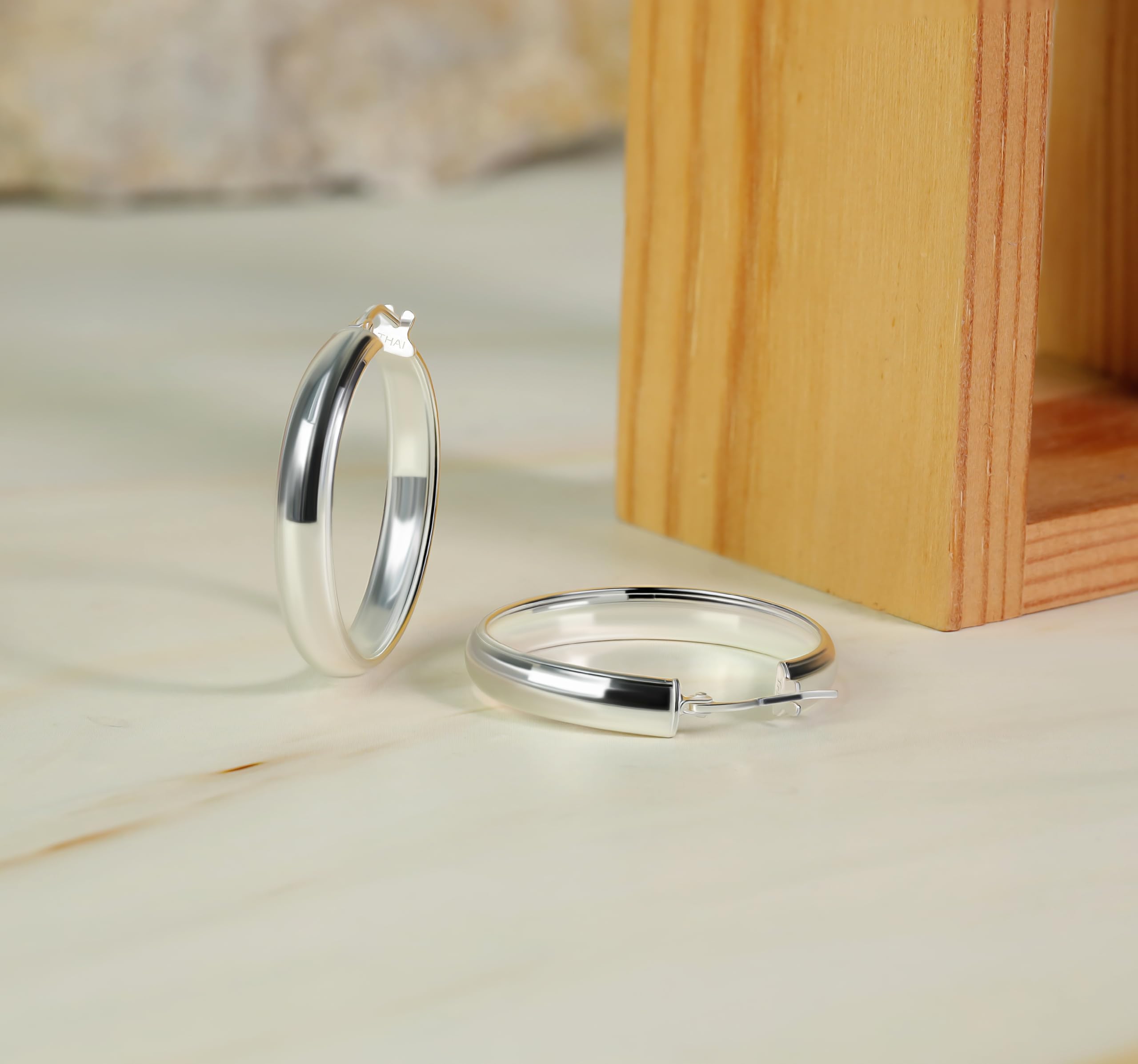 Sterling Silver Half Round Design High Polished Hoop Earrings, 20mm