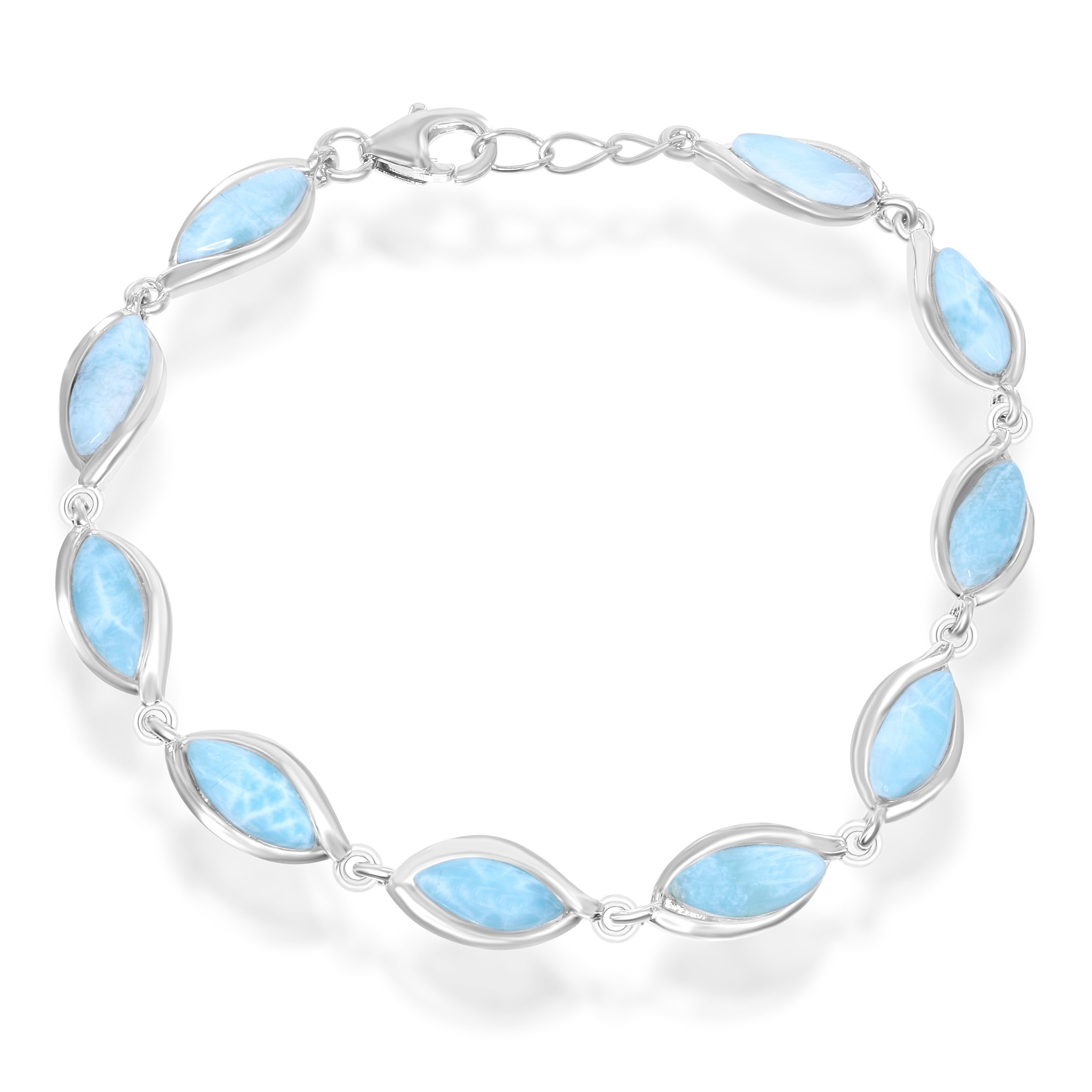 Sterling Silver 7.5" Marquise Natural Larimar Link Bracelet