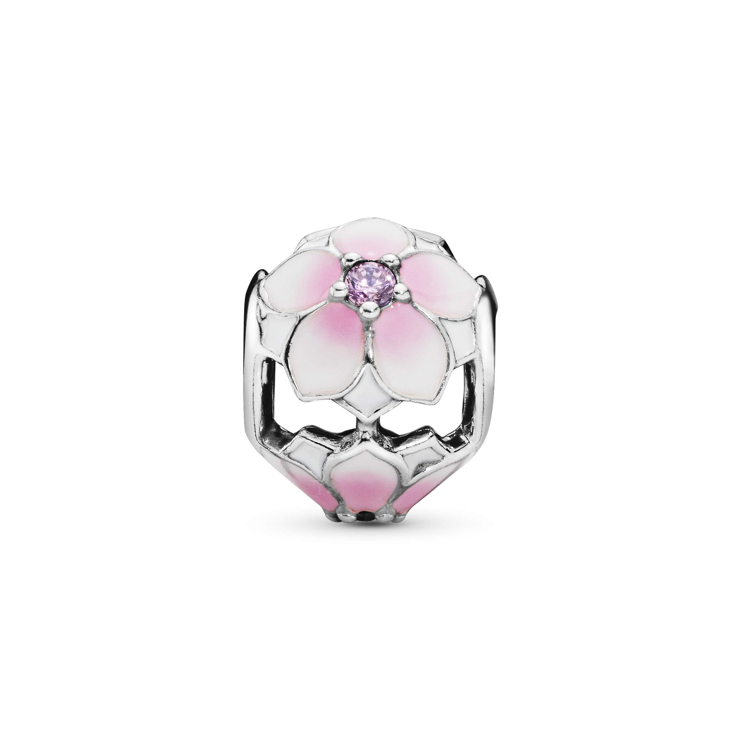 Pandora Jewelry Openwork Pink Magnolia Flower Cubic Zirconia Charm in Sterling Silver
