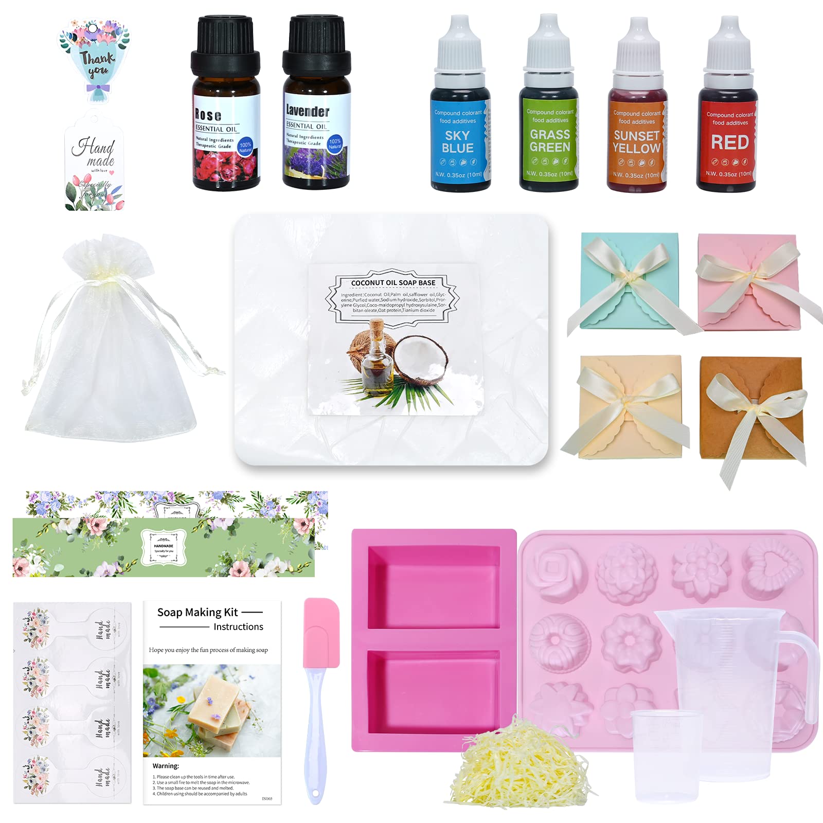 Soap Making Kit for Beginner with 1.1 lb Soap Base, DIY Soap Making Supplies for Adults with Exquisite Packaging Accessories
