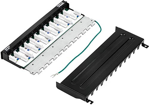 TRENDnet 12-Port Cat6A Shielded Patch Panel, 10G Ready, Cat5e,Cat6,Cat6A Compatible, Metal Housing, Color-Coded Labeling for T568A and T568B Wiring,Cable Management,Wall Mountable, Black,TC-P12C6AS