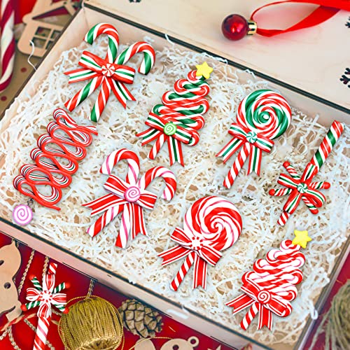 TREWAVE 10 Pieces Christmas Tree Lollipop Hanging Ornaments Set with Ribbon, Xmas Candy Cane Tree Hanging Decor, Christmas Season Home Hanging Decorations and Pendants