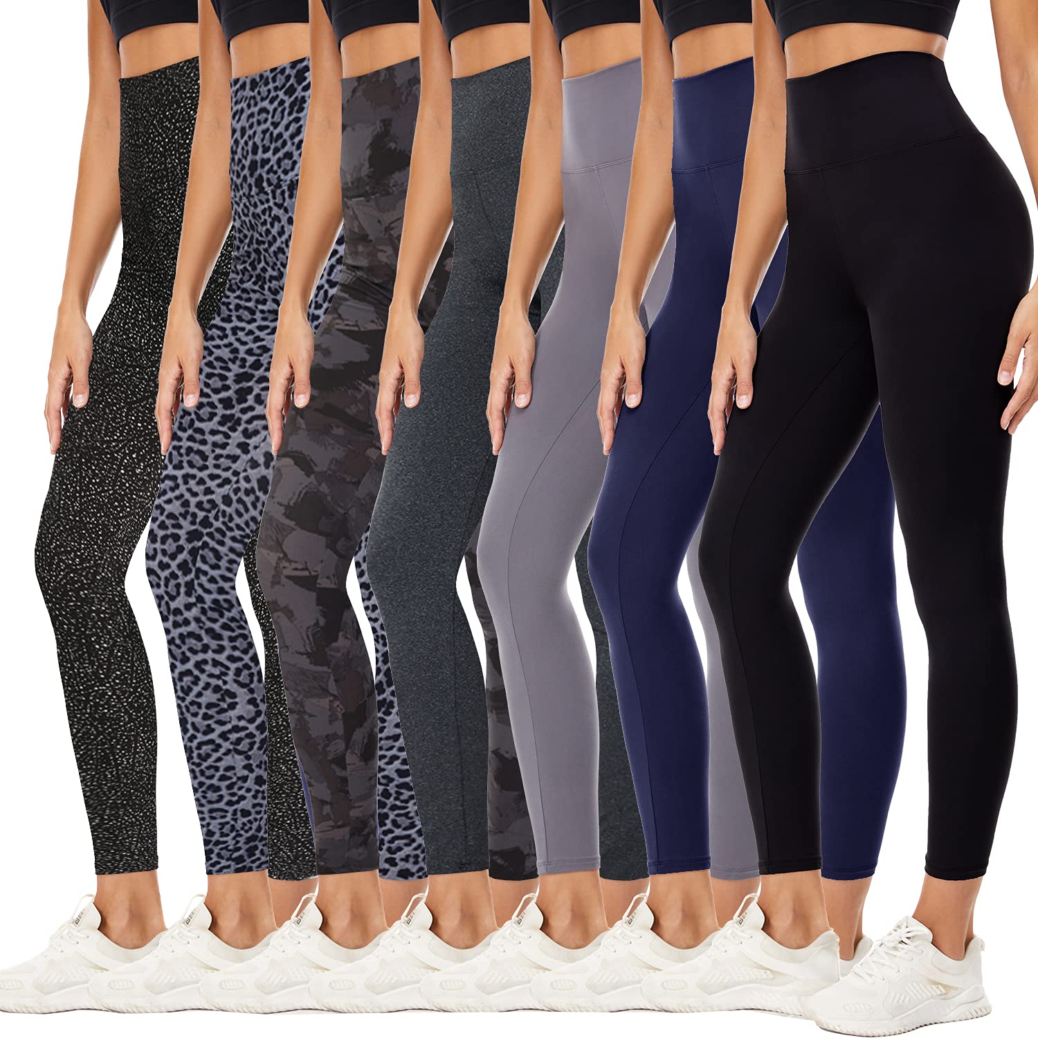YOLIX 7 Pack High Waisted Leggings for Women, Black Soft Workout Athletic Yoga Leggings