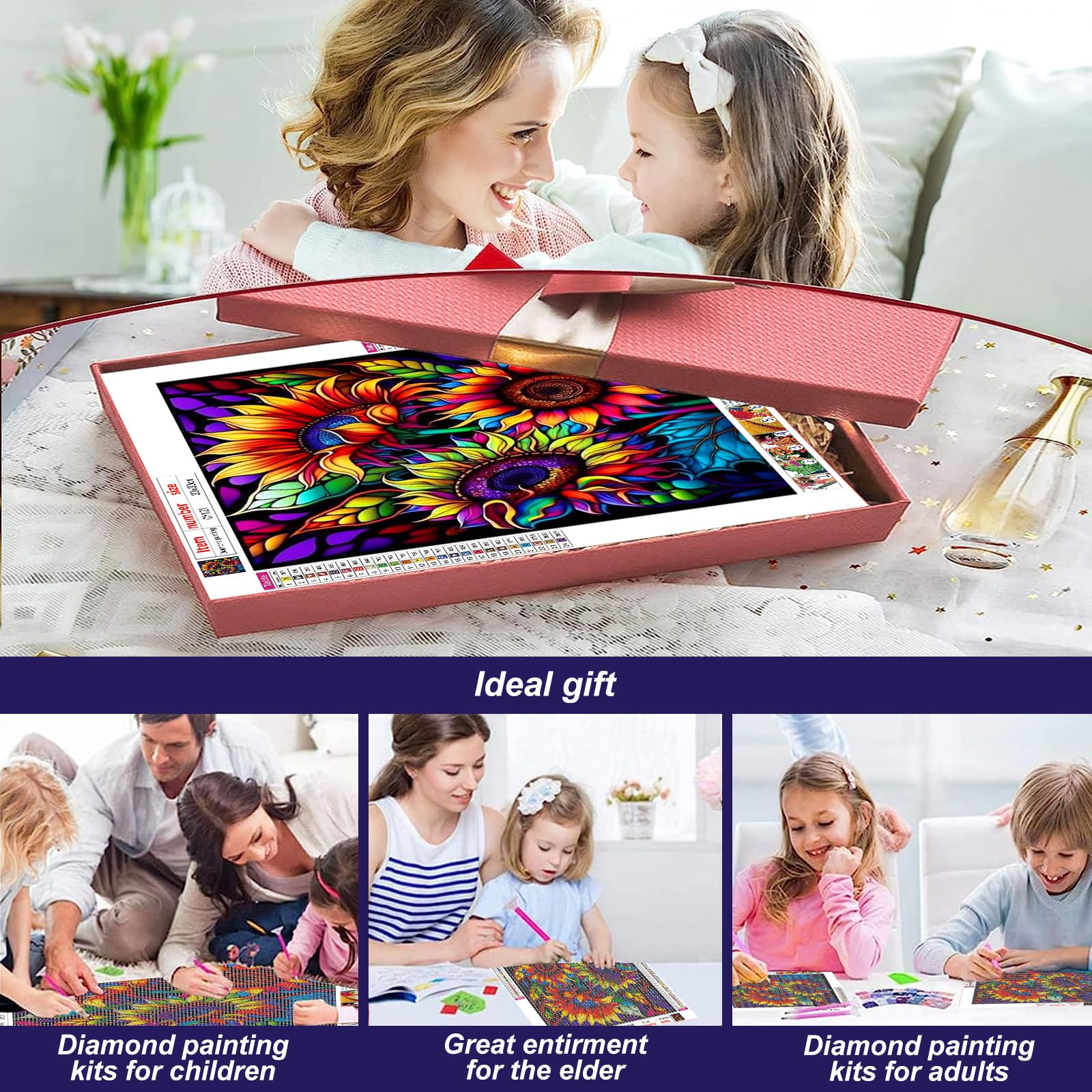Stalente Diamond Painting Kits for Adults, 5D DIY Diamond Art Kits for Beginners Round Full Drill Diamond Painting for Home Wall Decoration Gift 12×12inch, Sunflower