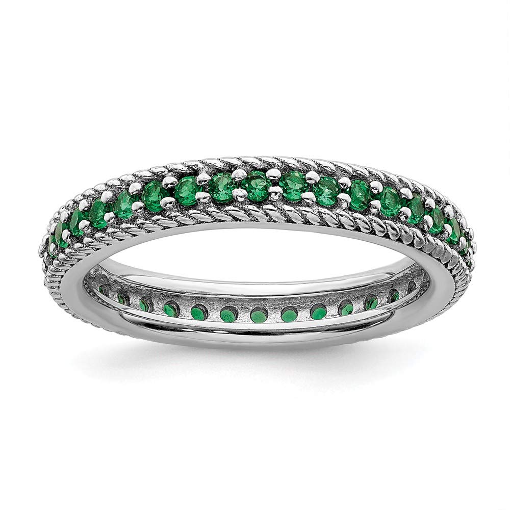Solid 925 Sterling Silver Stackable Created Emerald Green May Gemstone Eternity Ring Band Size 6