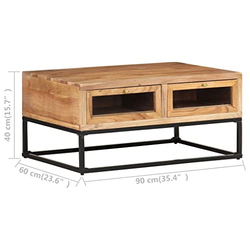 QJBSAVVA Coffee Table 35.4"x23.6"x15.7" Solid Acacia Wood,Entrance Table Tray Tables Center Table Low Table Suitable for Meeting Rooms, Reception Rooms, Offices