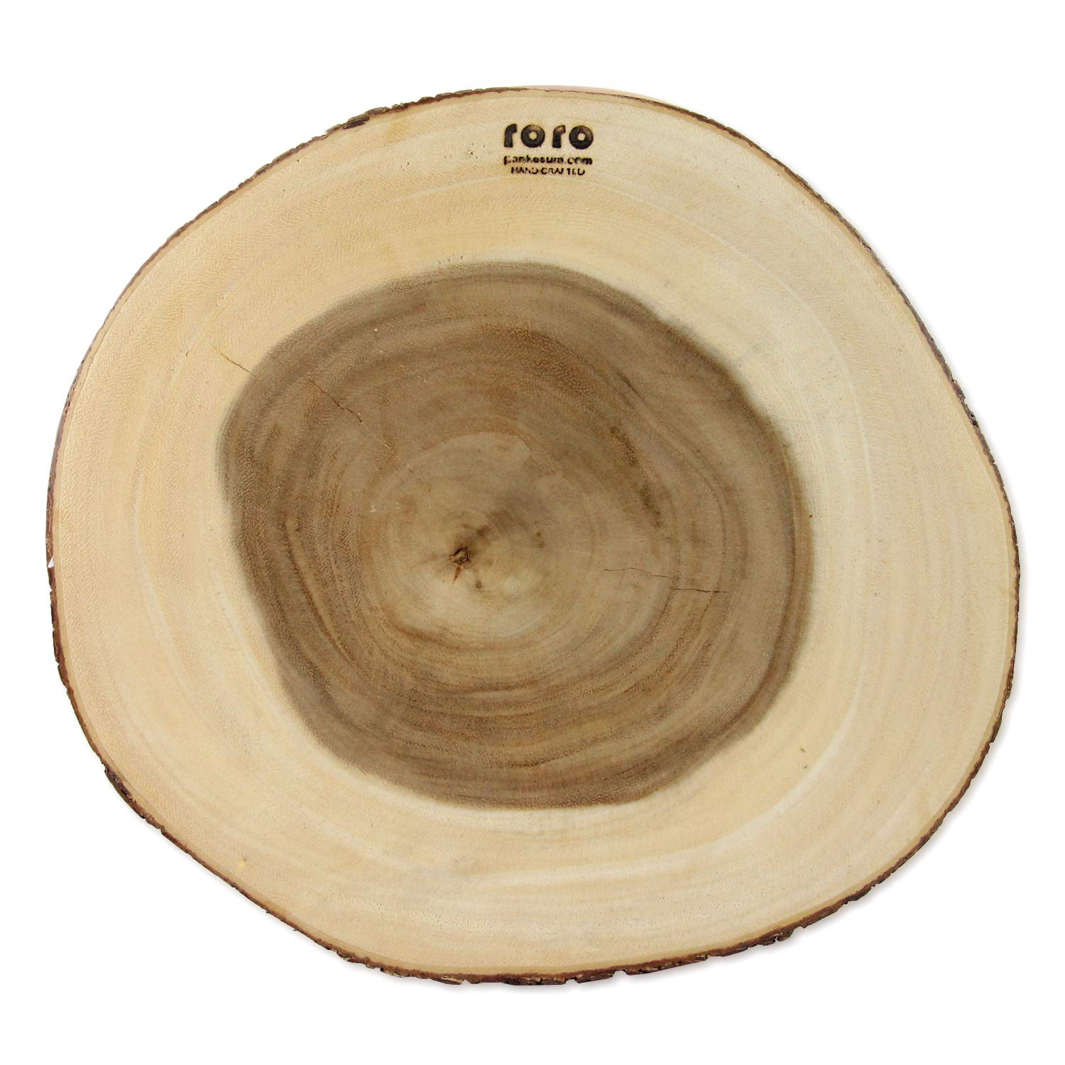 roro Hand-Crafted Sustainable Serving Platter/Cutting Board with Slight Dip and Bark Edges, 12" L