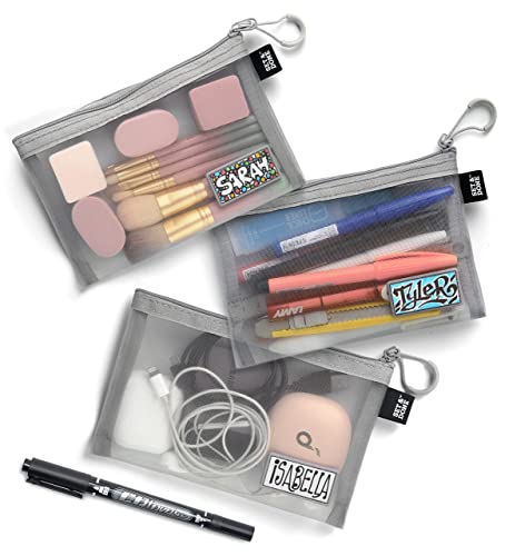 Set & Done Mesh Cosmetic Bag Mesh Makeup Bags Mesh Zipper Pouch for Office or Travel Accessories- Organizers for Small Items Makeup Lipstick, Toiletries (3 Pieces - Grey)