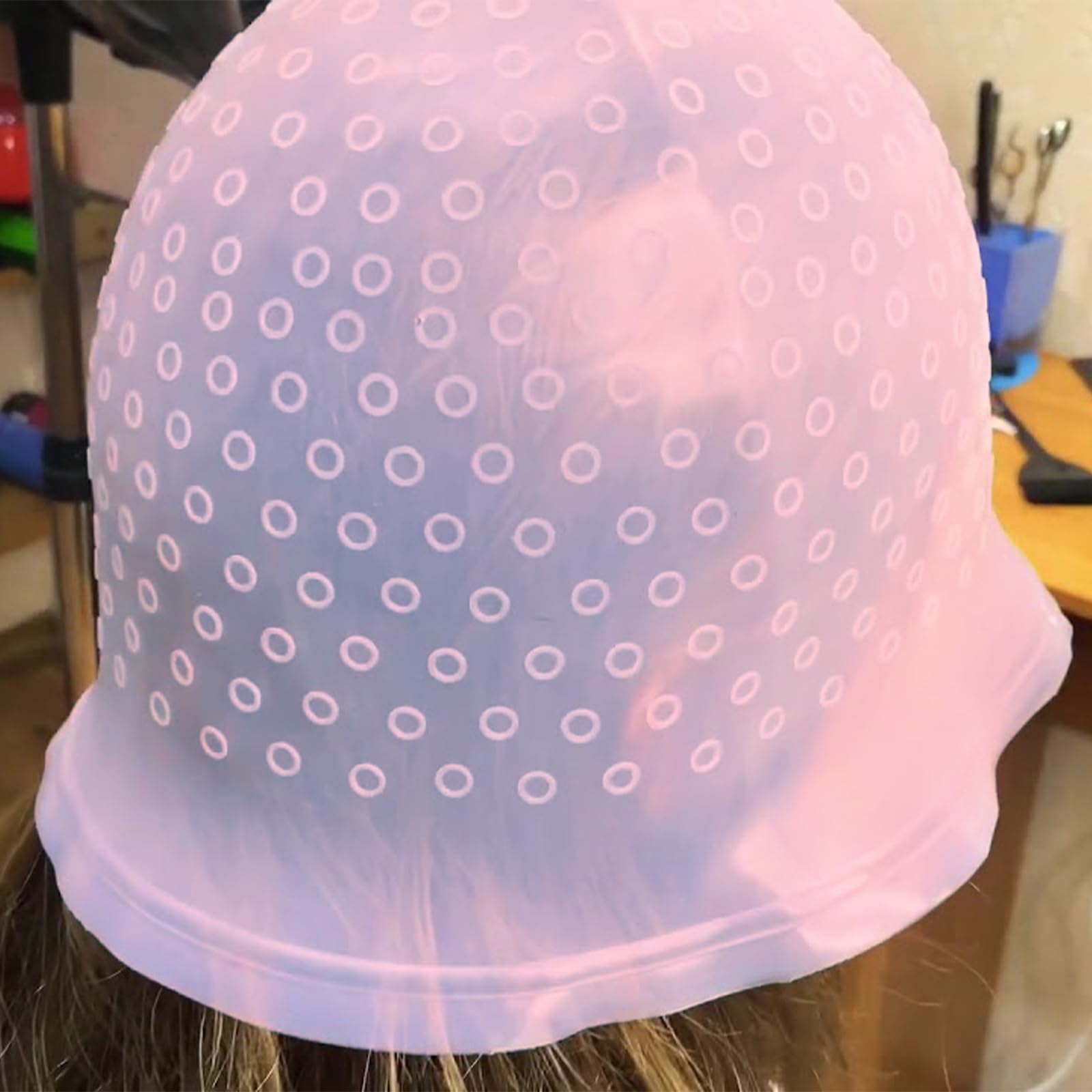 Silicone Reusable Highlight Cap Kit for Dying Hair Headgear with Pins for Salon Hair Bleaching Kit Hairdressing and Coloring Tools(Pink)