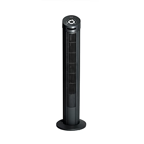 Seville Classics UltraSlimline Indoor Bladeless Oscillating Tower Fan Quiet Cooling LED Display Space-Saving for Home w/Remote and 7.5H Timer, Black, 40" 4-speed (75 degrees)