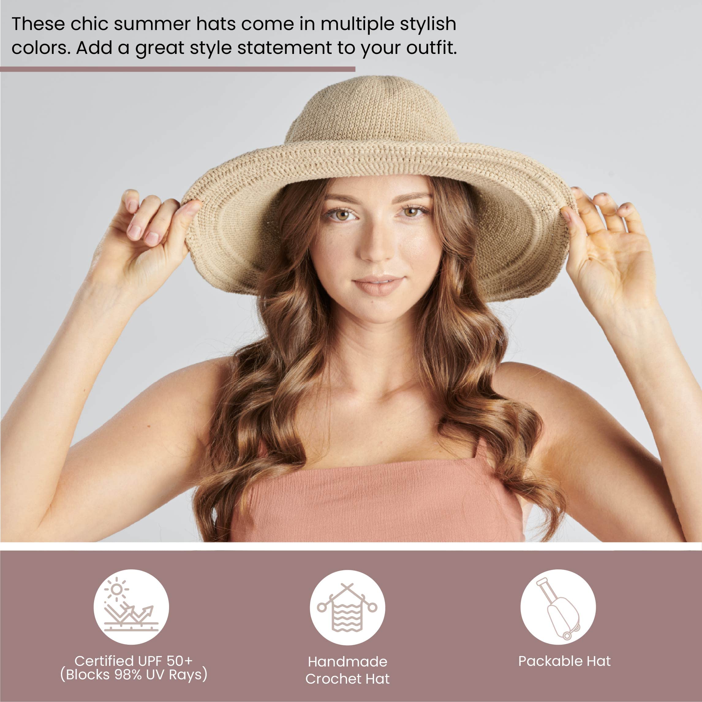 San Diego Hat Company Women's One Size Tan 4 Inch Cotton Crochet