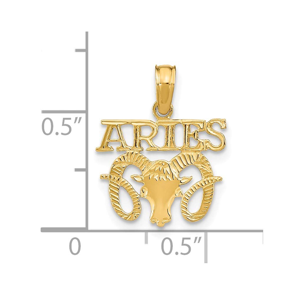 Solid 14k Yellow Gold Engraved Block Aries Charm Pendant - 17mm x 13mm