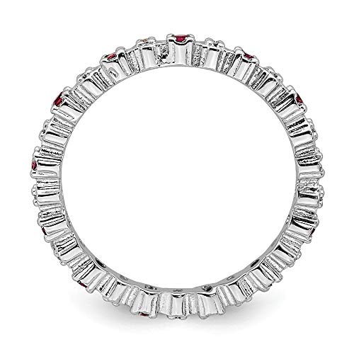 Solid 925 Sterling Silver Stackable Garnet January Red Gemstone and Diamond Ring Eternity Band Size 6 (.04 cttw.)