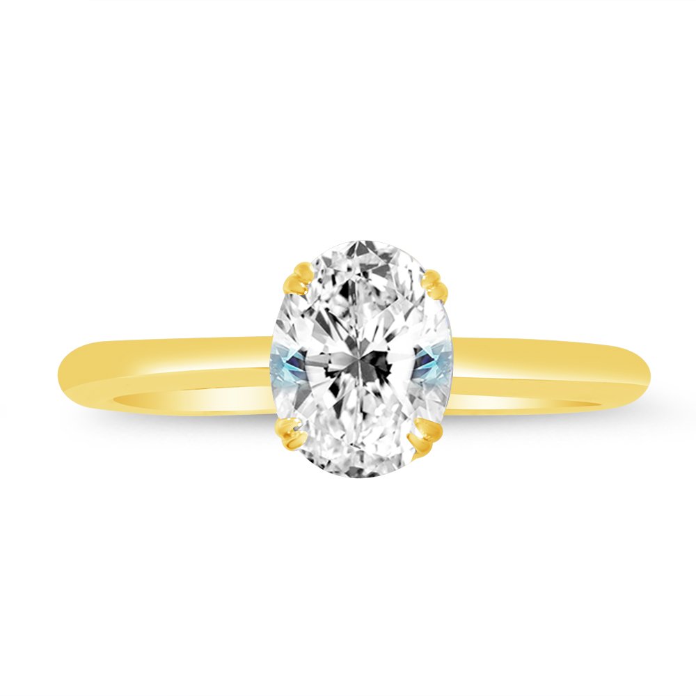 Size - 7 - Solid 14k Yellow Gold Oval Cut Thick Band Classic Solitaire Wedding Engagement Ring CZ Cubic Zirconia 1.50ct.