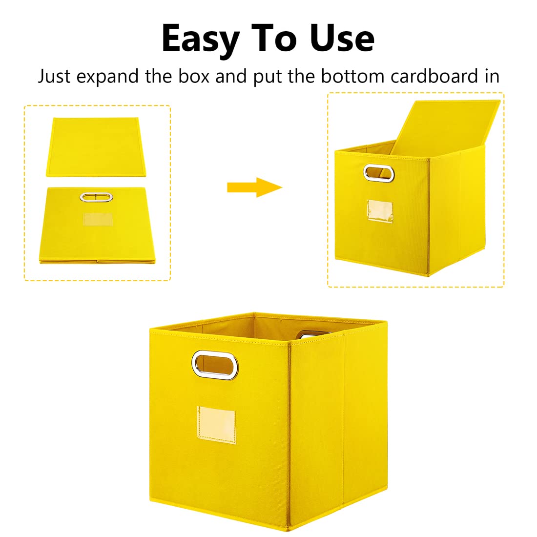 Robuy Cube Storage Bins,13 inch Storage Bin,4-Pack Yellow Storage Boxes with Dual Metal Handles for Organizing Shelves,Closet,Nursery,Home