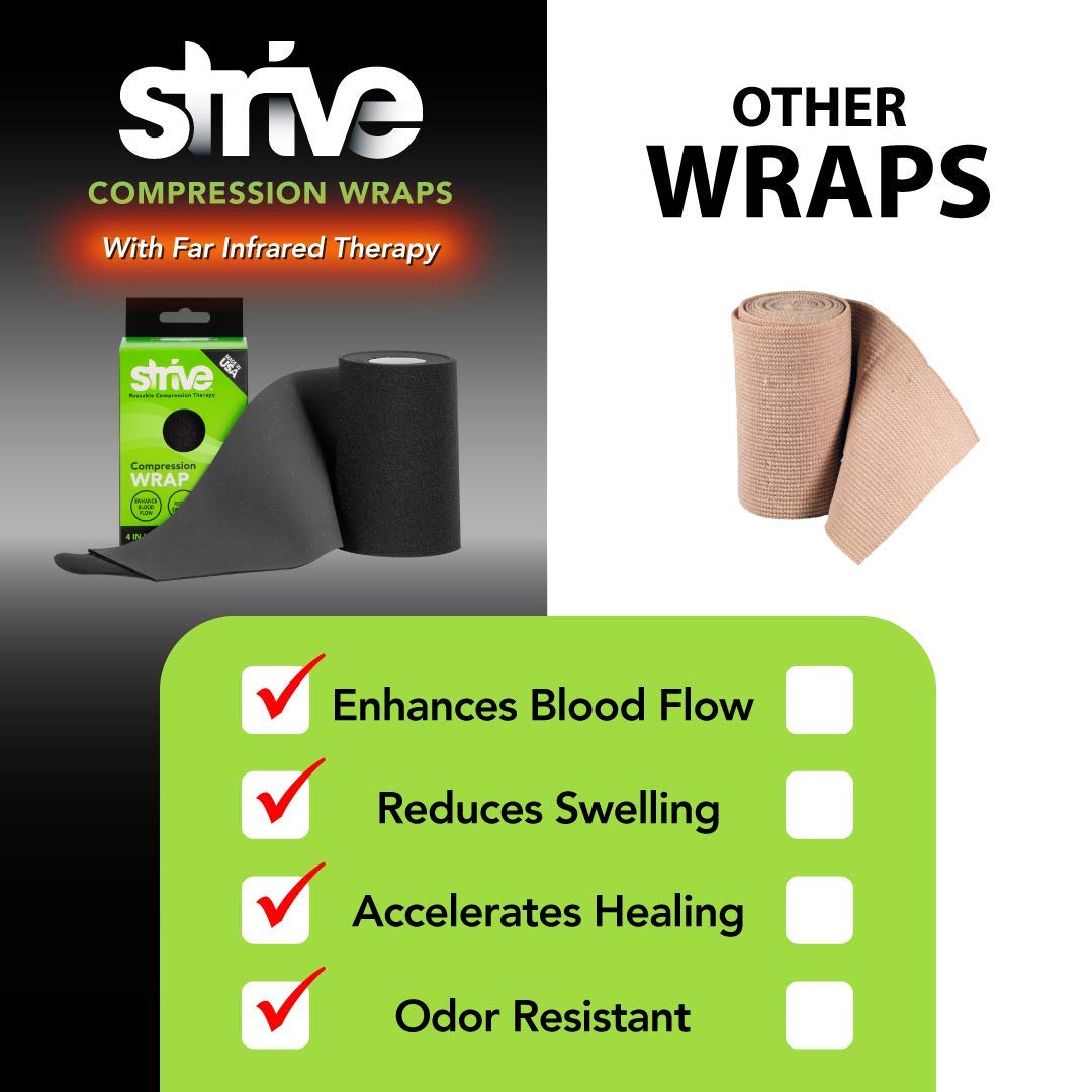 STRIVE Compression Infrared 4"x60" Therapy Wrap for Wrist, Arm, Leg, Ankle, Elbow. Enhances Blood Flow, Reduces Swelling, Accelerates Healing. Black, Made in the USA