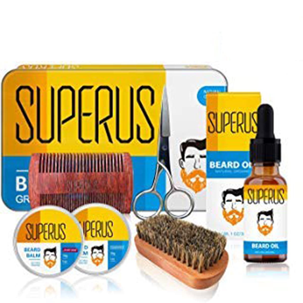 SUPERUS Beard Kit for Man_ includes beard Oil,Beard Balm, beard brush, beard comb, beard template, mustache scissors