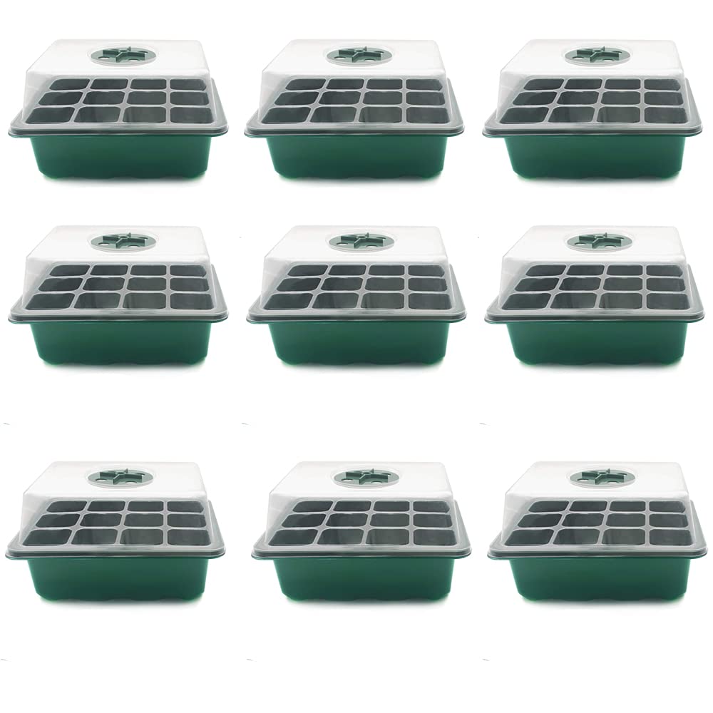 VANLAN Seed Starter Tray, 10 Pack Seed Starter Kit with Dome and Base, Humidity Adjustable Greenhouse Grow Trays for Seeds Growing Starting (Green（12 Cells）)