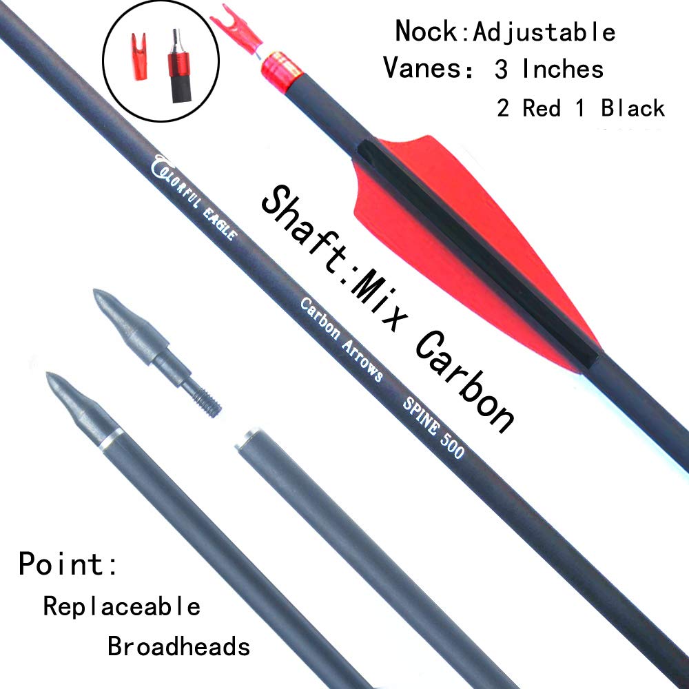 COLORFUL EAGLE 12pcs/lot Carbon Arrow Outdoor Hunting Bows Arrows for Recurve Compound Bow Archery Hunting Target Parctice Accessories (30)
