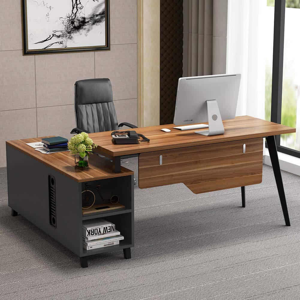 Tribesigns 55 inches Executive Desk with 47" File Cabinet, L-Shaped Computer Desk Home Office Furniture with Storage Shelves, Office Table with Cabinet Combo