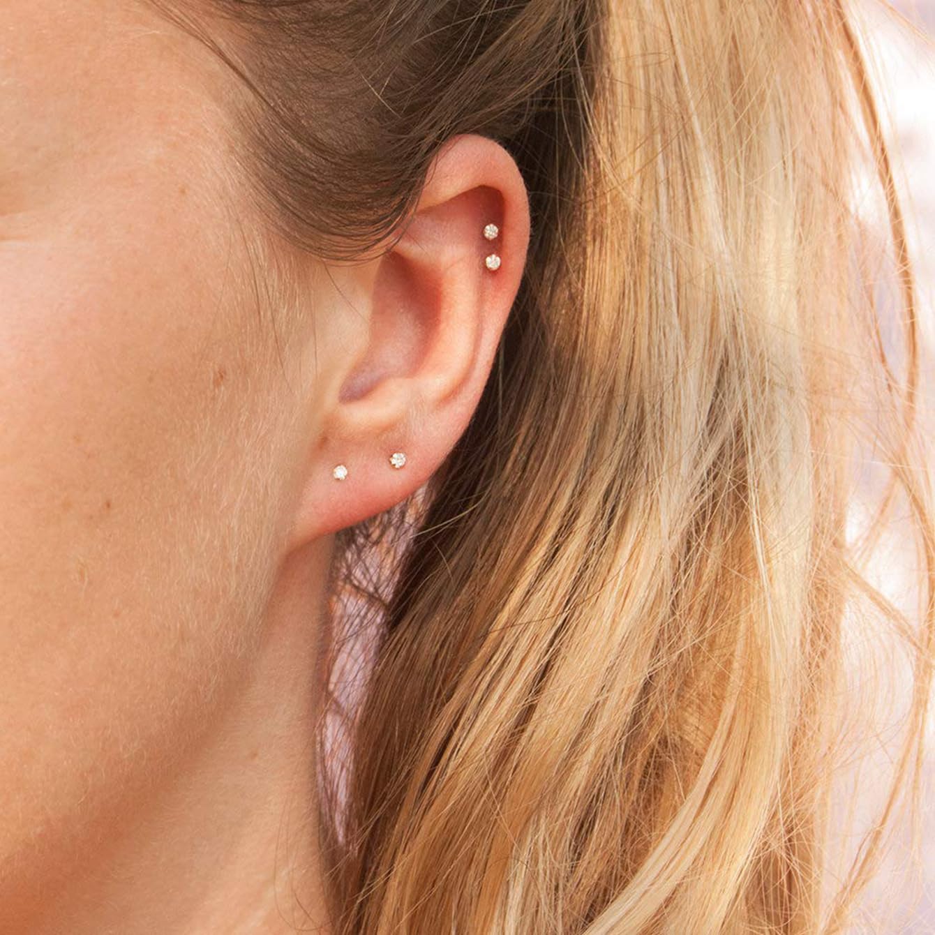 Sllaiss 2mm Sterling Silver Austria Zirconia Stud Earrings for Women Men, Platinum/Gold/Rose Gold Plated Tiny CZ Studs
