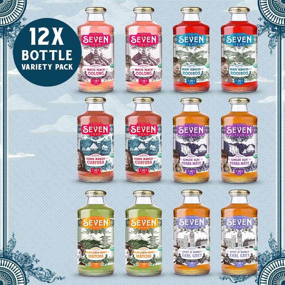 SevenTeas Around the World Variety Pack of Teas, 16 OZ (Pack of 12 Bottles), Organic, Bottled Iced Teas