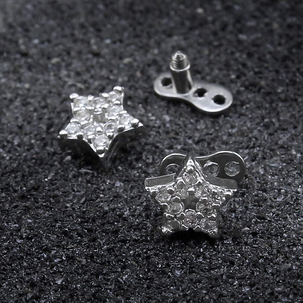 Titanium Dermal Anchor Top Crystal Micro Surface Skin Piercing 16G - Fan - Star