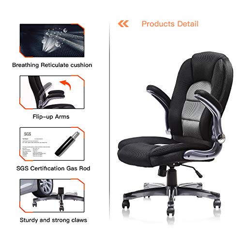 SP Mesh Office Chair Adjustable Tilt Angle and Flip-up Arms Executive Computer Desk Chair, Thick Padding for Comfort and Ergonomic Design for Lumbar Support (GY)