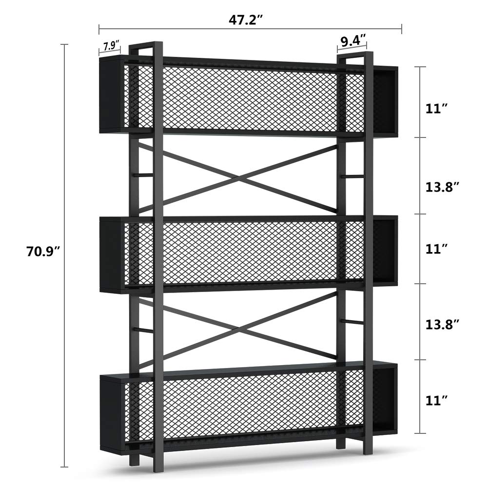 Tribesigns 5-Shelf Bookshelf with Metal Wire, Modern Industrial Bookcase Display Shelf Storage Organizer with Metal Frame for Home Office, 47.2 L x 9.4 D x 71 H (Black)