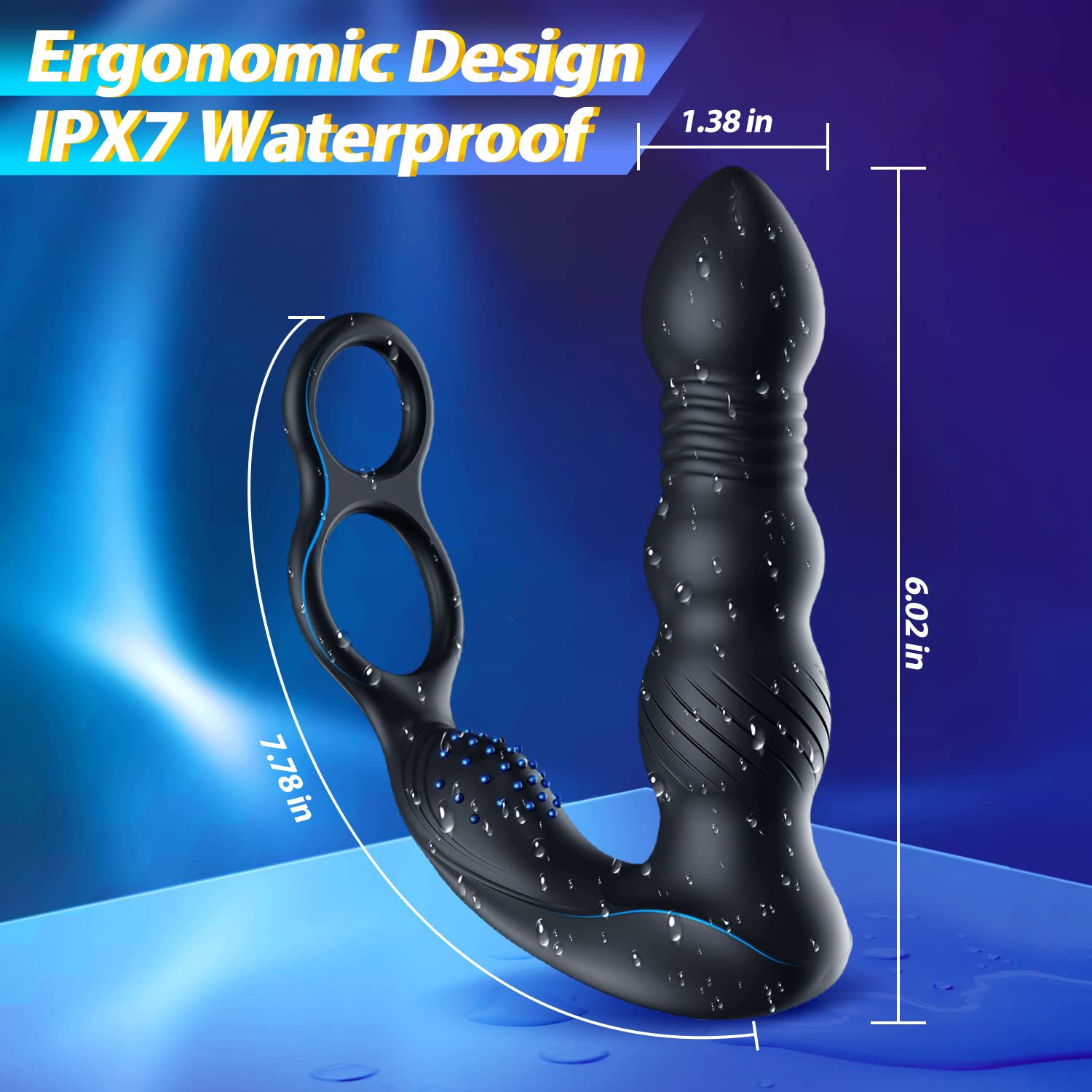 PUAUKI Thrusting Anal Vibrator Prostate Massager with 2 Vibrating Cock Ring, Bluetooth Control Anal Plug with 10 Thrusting & Vibrating Modes, Dildo Butt Plug Sex Toys for Men and Couple Pleasure