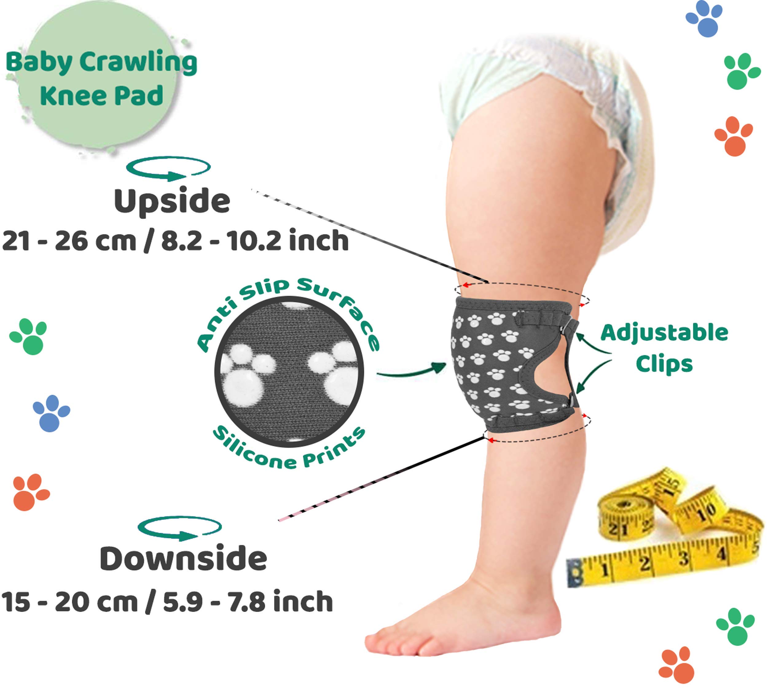 Sevi Baby Professional Knee Pads for Crawling - Ergonomic, Soft and Breathable Anti Slip Knee Protector - Adjustable Knee Warmer for Babies (Pink)