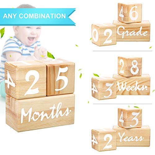 WILLBOND Blocks Baby Monthly Milestone Blocks Baby Age Photo Blocks and Keepsake Photography Nursery Decor (Gender Neutral)