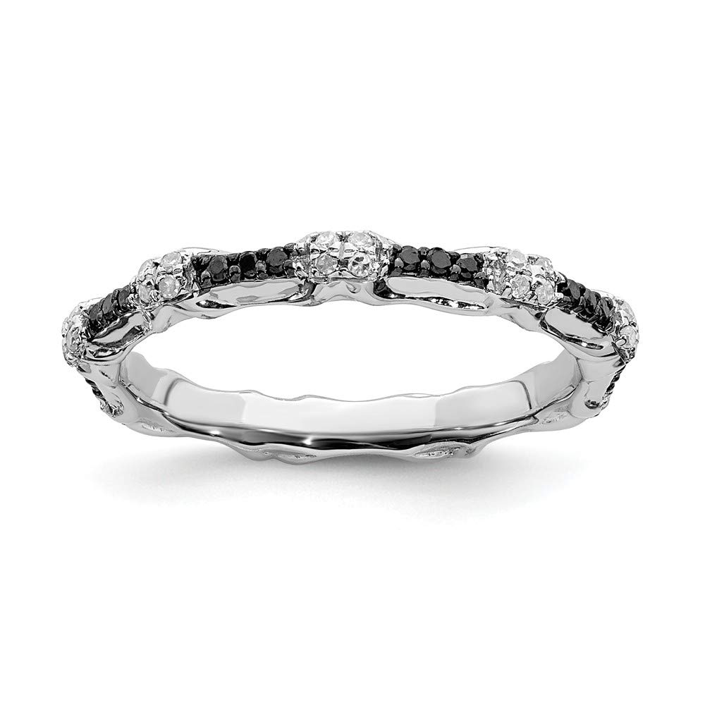 Solid 925 Sterling Silver Stackable Black and White Diamond Ring Eternity Band Size 8 (.25 cttw.)